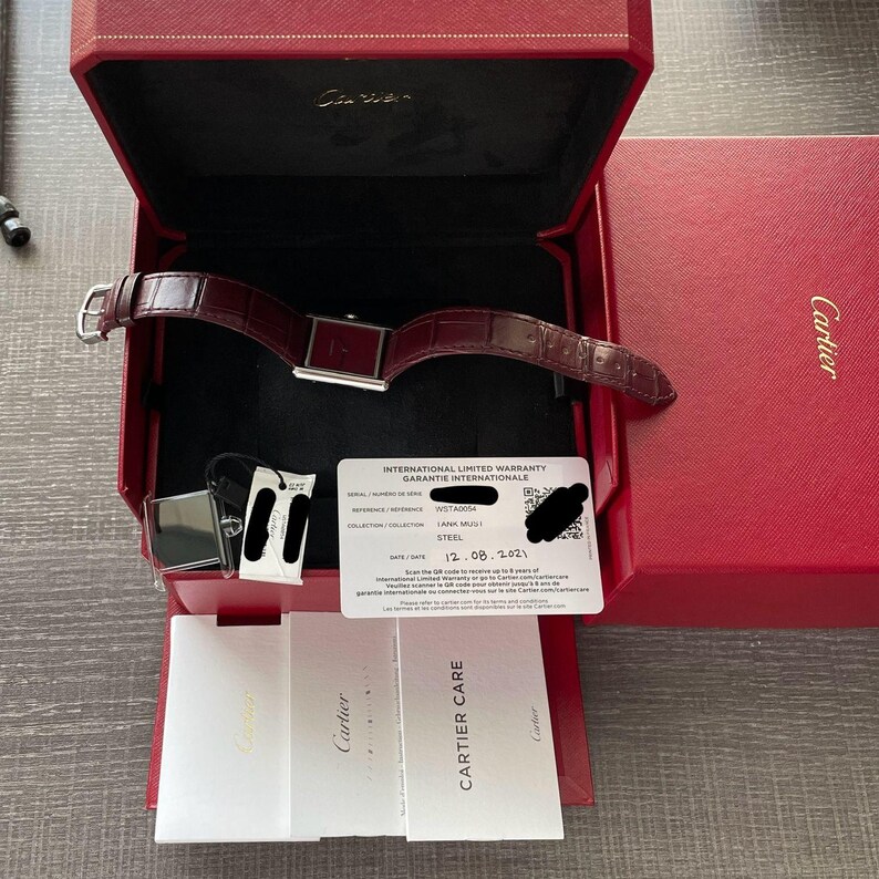 Cartier Tank Must Large Model Burgundy Red Dial Steel Leather Quartz ...