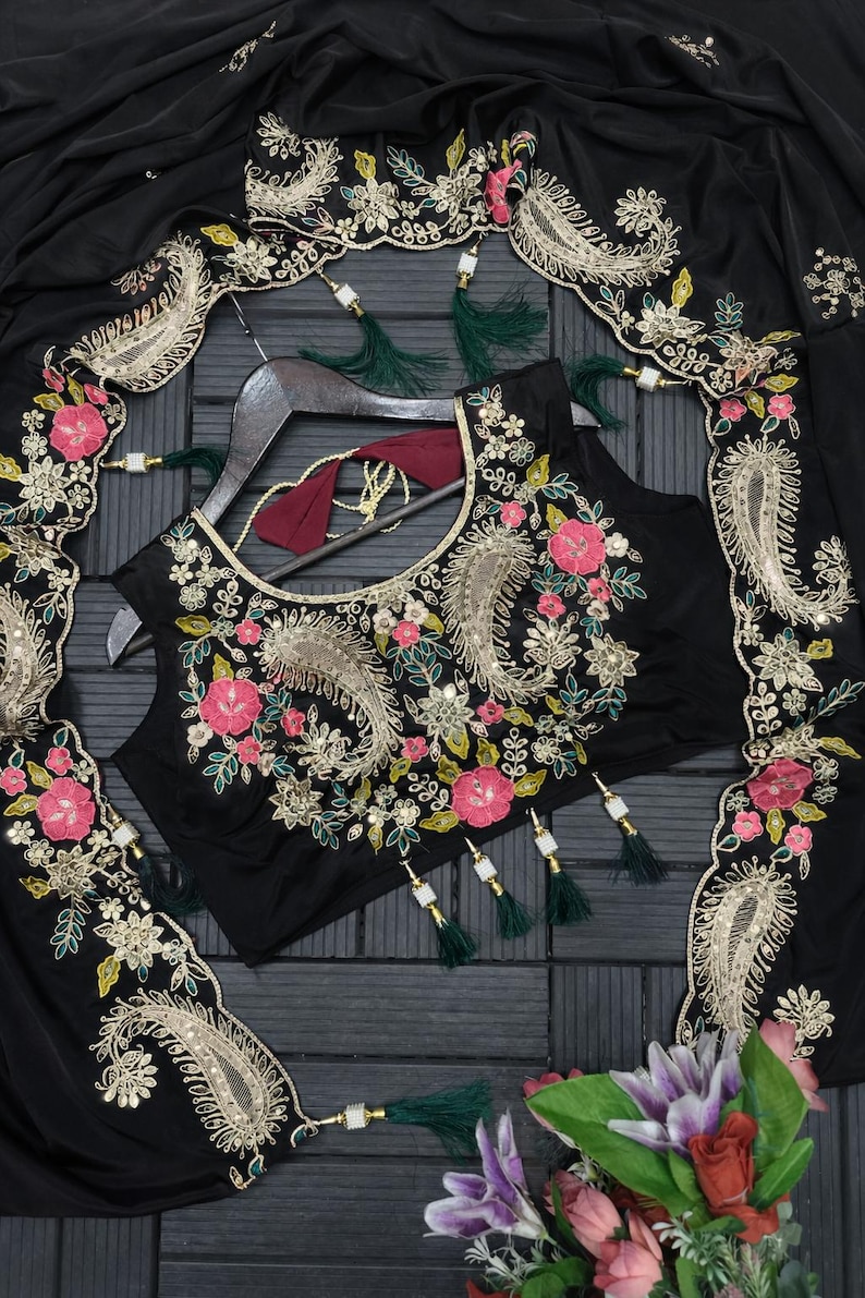 New Trending Party Wear Shrug With Sharara Set | Embroidered Crepe ...