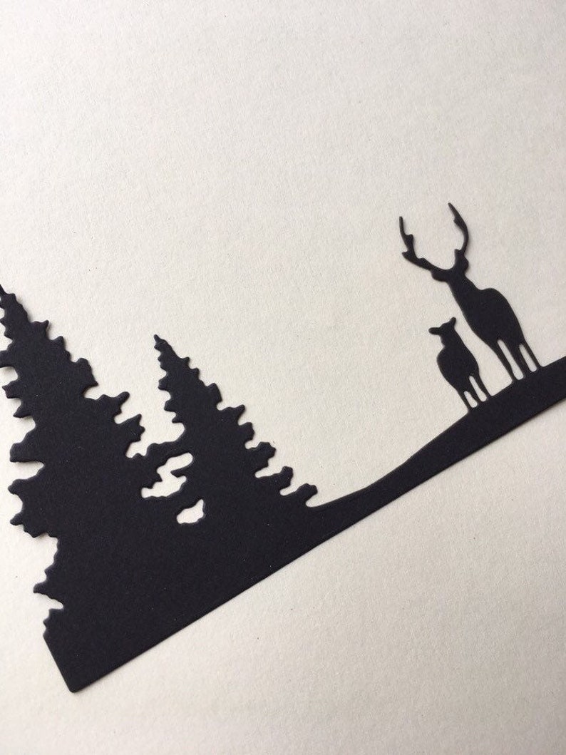 Pine Tree and Deer Die Cut, Paper Cut Outs, Embellishments for ...