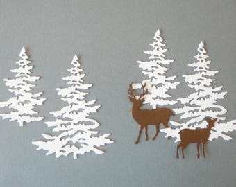 Pine Trees & Deer Paper Die Cuts Paper Cut Outs Card | Etsy