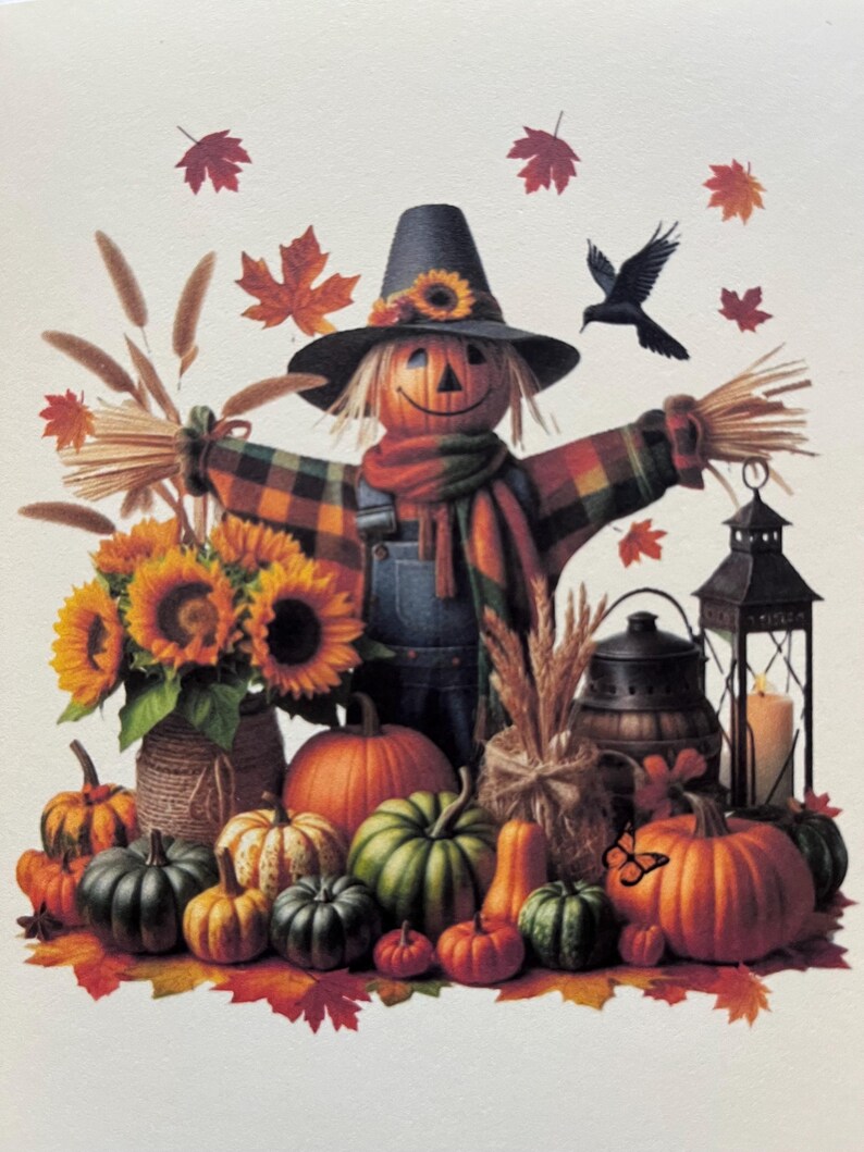 12 Fall Scarecrow Greeting Cards, Sunflower Note Cards, Pumpkin Note ...