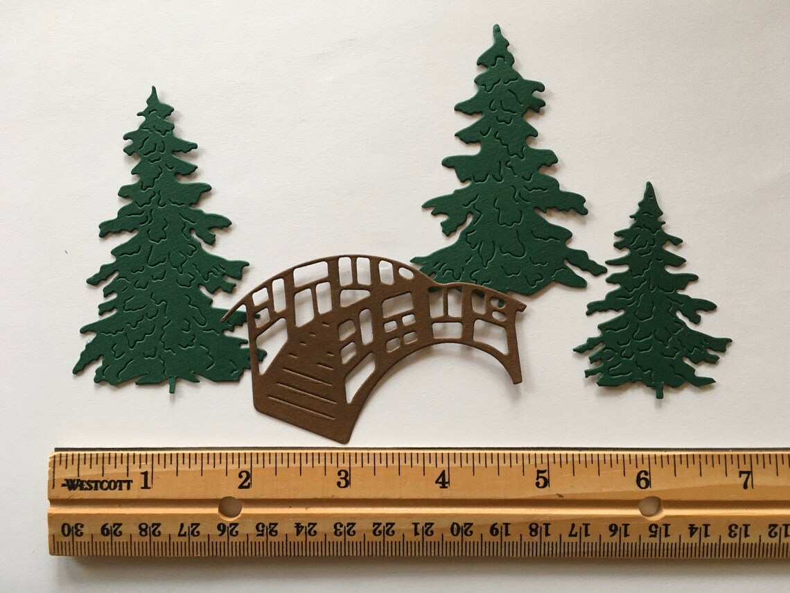 4pc. Pine Trees & Bridge Die Cut Embellishment Set for Scrapbooking ...