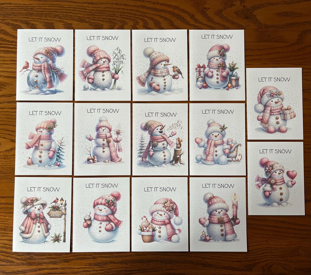 Set of 14 Snowman Christmas Cards, Snowmen, Note Cards, Stationary ...