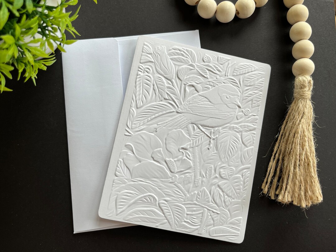 Embossed Greeting Card, Note Card, Floral Card, Flower Card, Bird Card ...