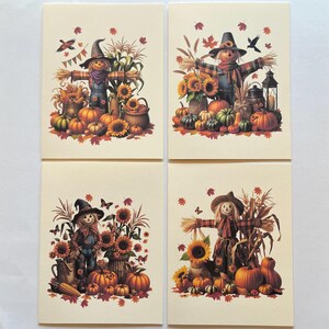 12 Fall Scarecrow Greeting Cards, Sunflower Note Cards, Pumpkin Note ...