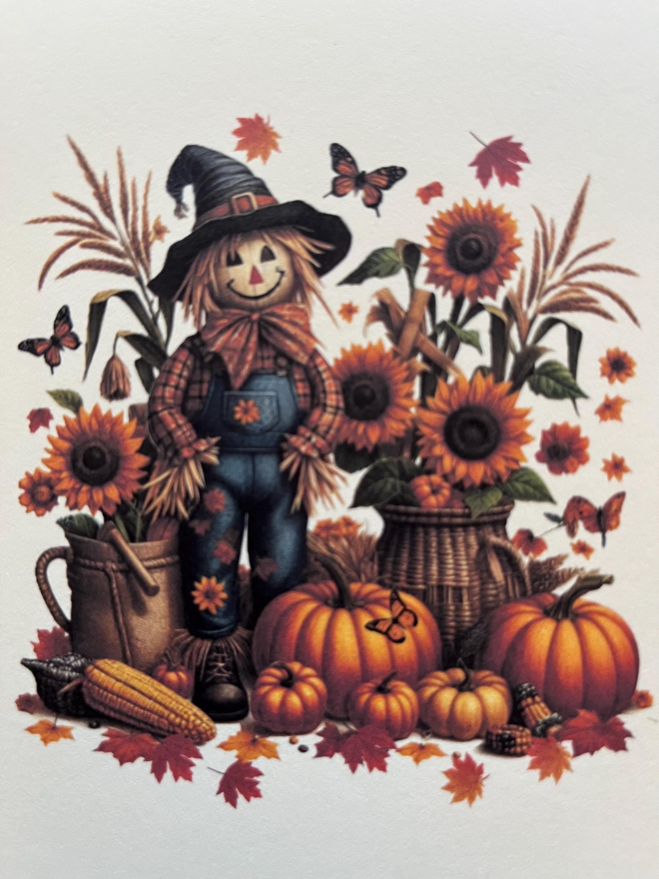12 Fall Scarecrow Greeting Cards, Sunflower Note Cards, Pumpkin Note ...