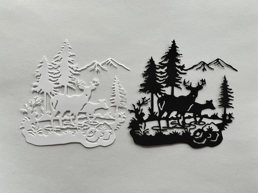 Deer and Pine Tree Paper Die Cut ~ Masculine Card Front Embellishment ...