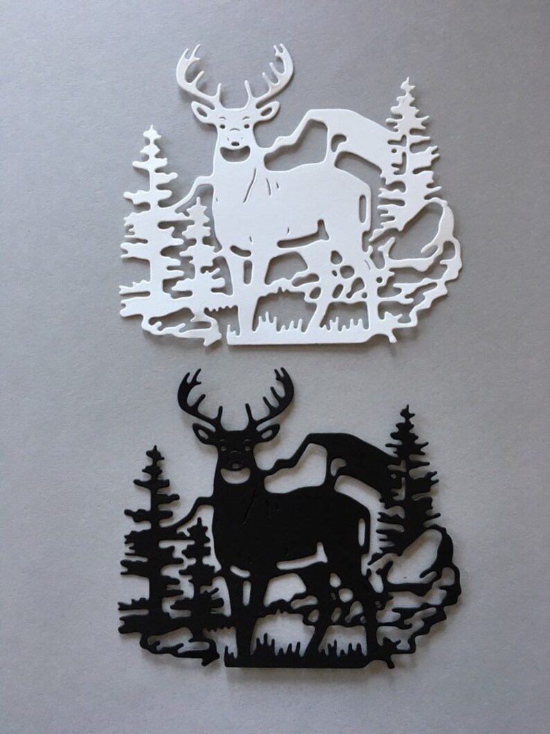 Dear and Pine Tree Die Cut Card Front Embellishment Paper - Etsy
