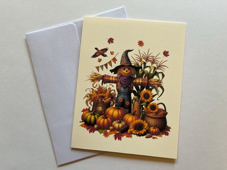 12 Fall Scarecrow Greeting Cards, Sunflower Note Cards, Pumpkin Note ...
