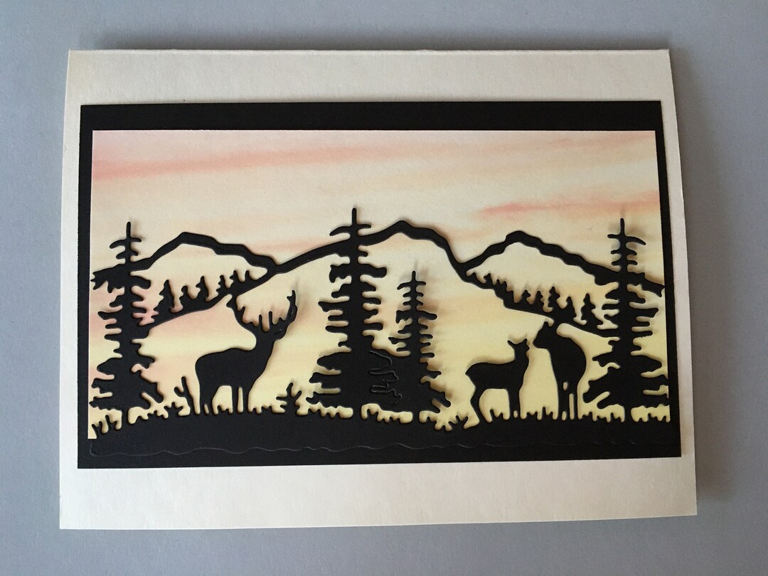 Deer and Pine Tree Die Cut ~ Card Front Embellishment ~ Paper Cut Out ...