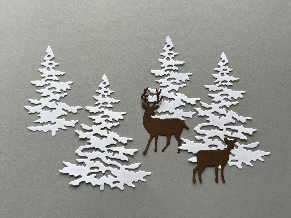 6pc. Pine Tree and Deer Die Cut Paper Cut Outs, Embellishments for ...