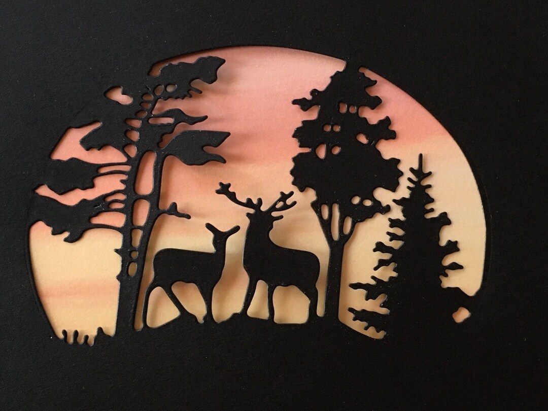 Deer and Pine Tree Die Cut ~ Card Front ~ Card Embellishment ~ Paper ...