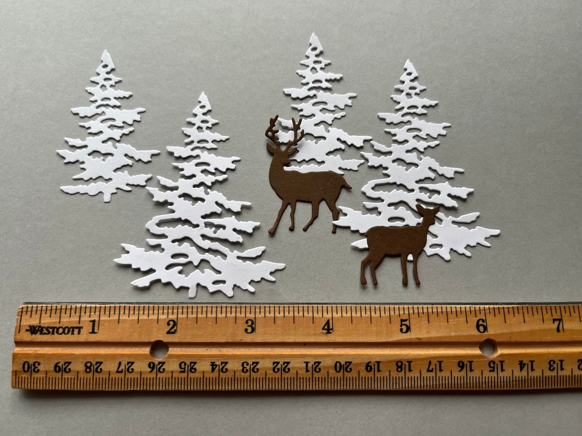 6pc. Pine Tree and Deer Die Cut Paper Cut Outs, Embellishments for ...
