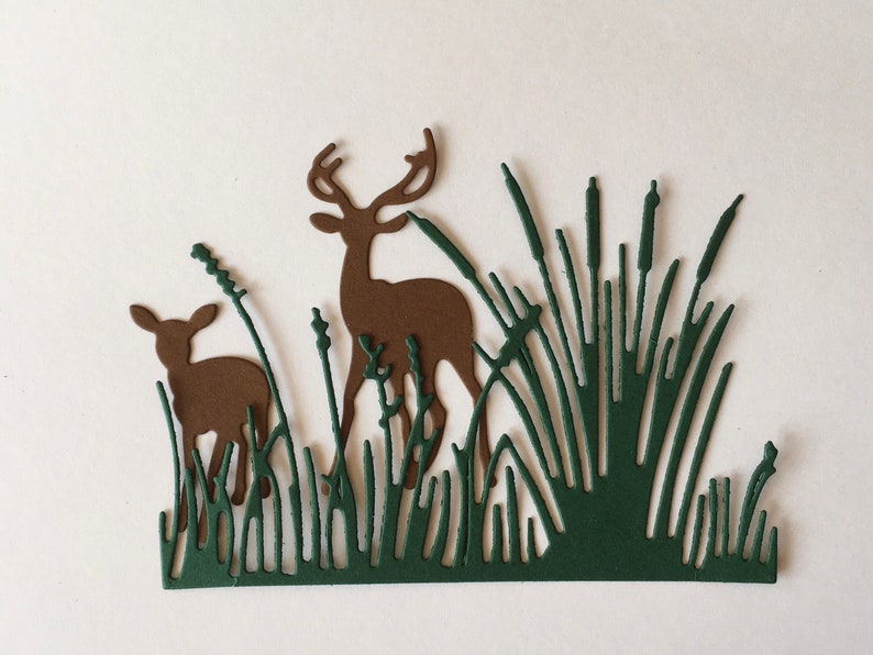 Deer & Cattail Grass Paper Die Cut Out Embellishment for Scrapbooking ...