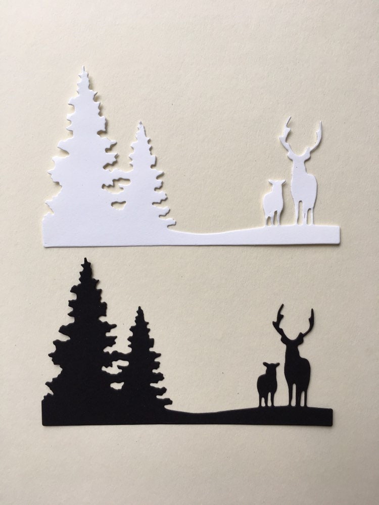 Pine Tree and Deer Die Cut, Paper Cut Outs, Embellishments for ...