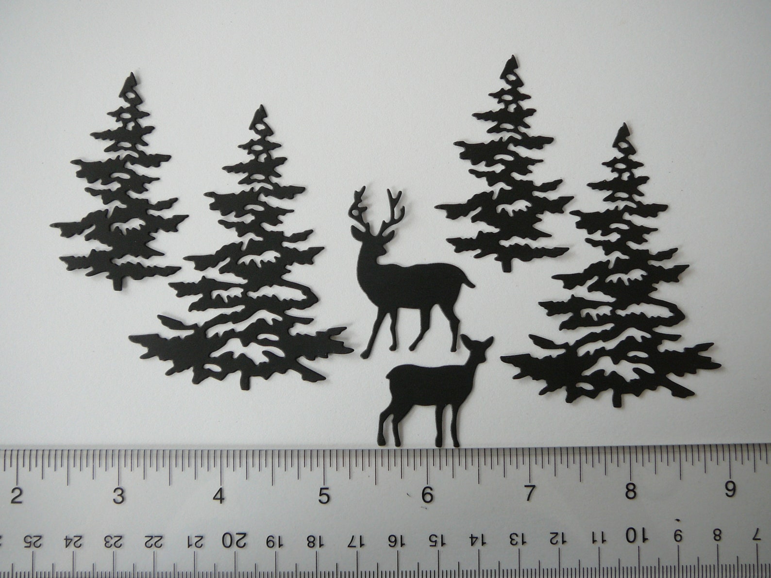 6pc. Black Pine Trees and Deer Die Cut Paper Cut Outs, Embellishments ...