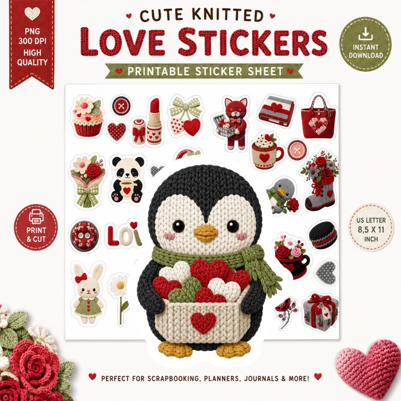 Knitted Love Sticker Sheet | Crochet Planner Journal Stickers (digital ...