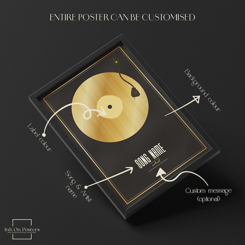 Personalised Gold Vinyl Record Poster | Custom Song Wall Art ...