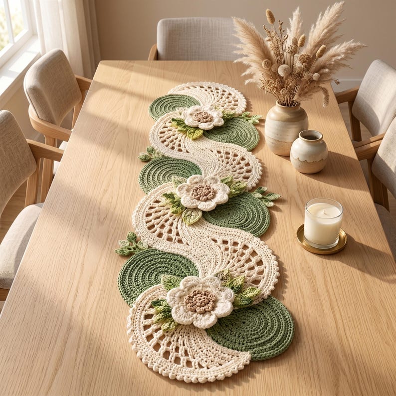Crochet Table Runner Pattern PDF | Botanical Flower Runner | Handmade ...