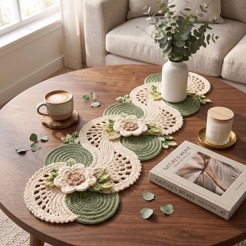 Crochet Table Runner Pattern PDF | Botanical Flower Runner | Handmade ...