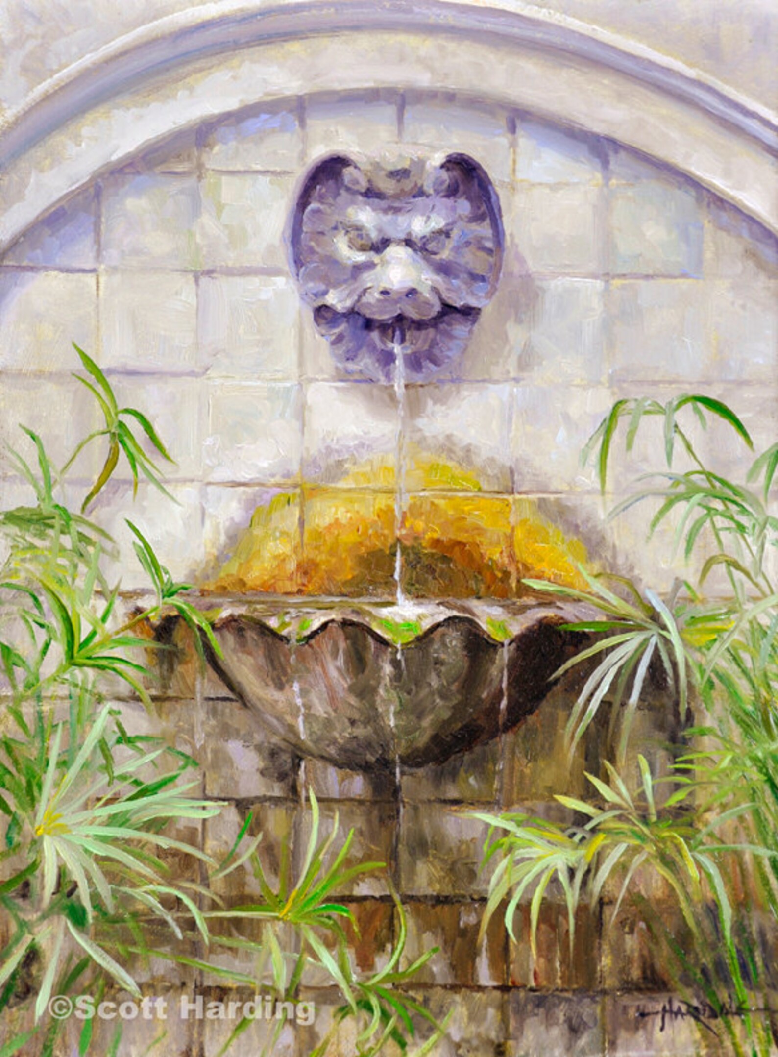 Lion Fountain - 14 X 11 Matted Print - of Original Painting by Scott ...
