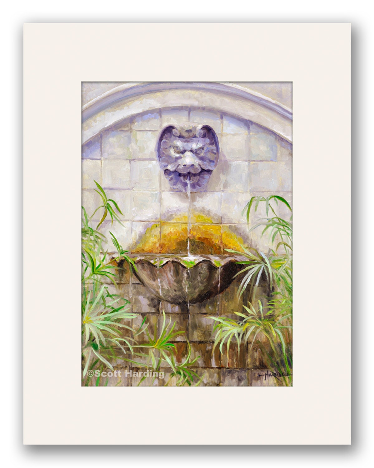 Lion Fountain - 14 X 11 Matted Print - of Original Painting by Scott ...