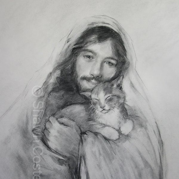 Cat Jesus Art - Etsy
