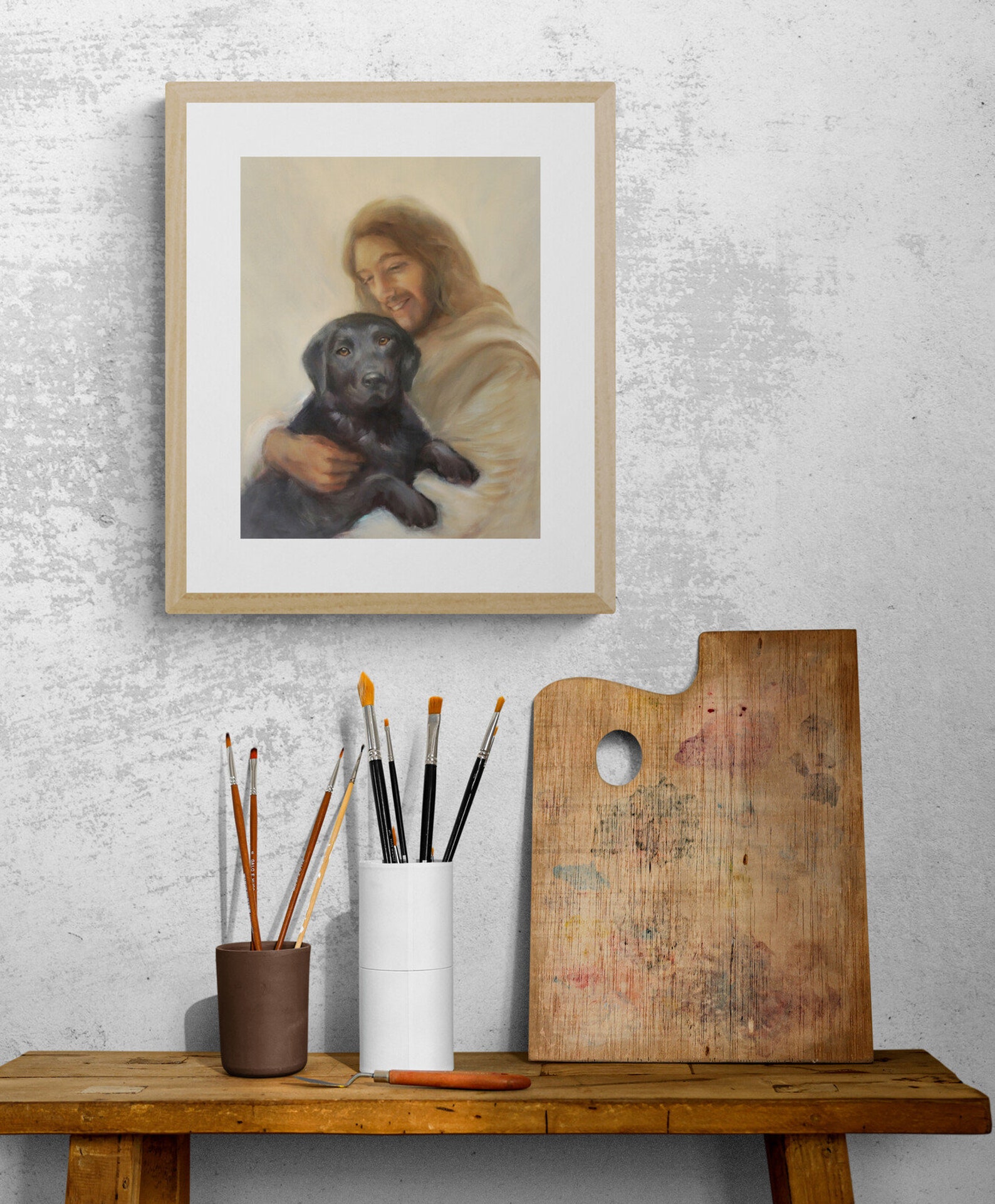 Black Labrador Art, Black Lab With Jesus Print, Labrador Lover Gift - Etsy