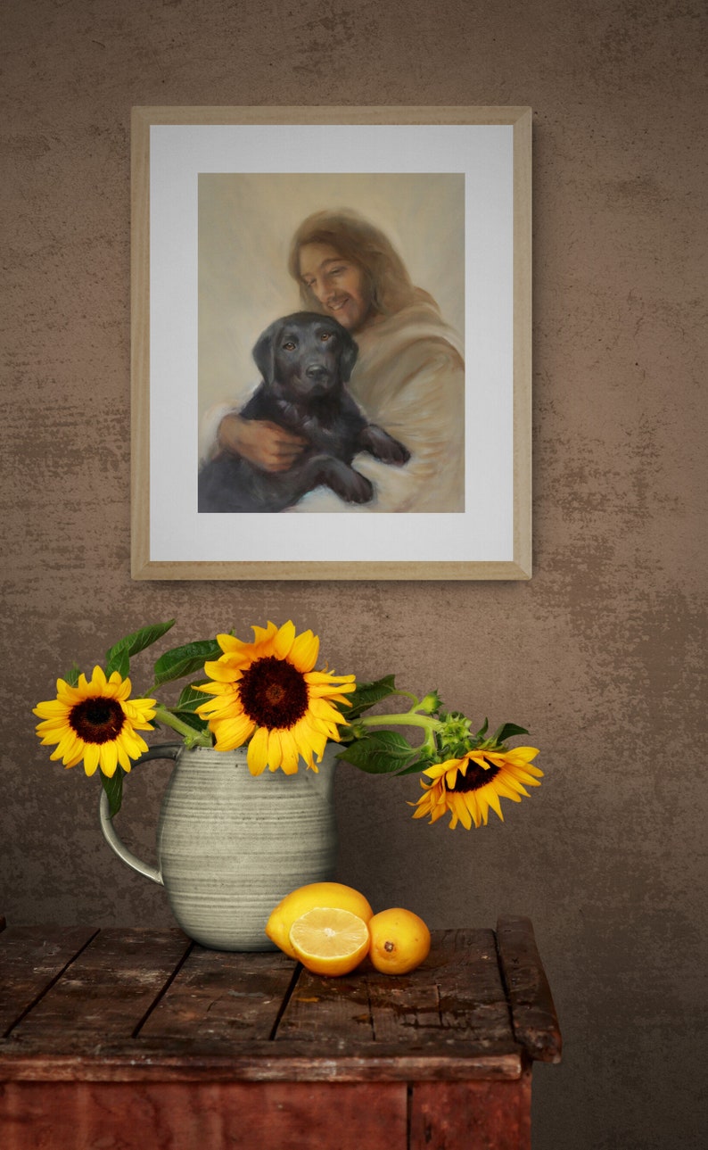 Black Labrador Art, Black Lab With Jesus Print, Labrador Lover Gift - Etsy