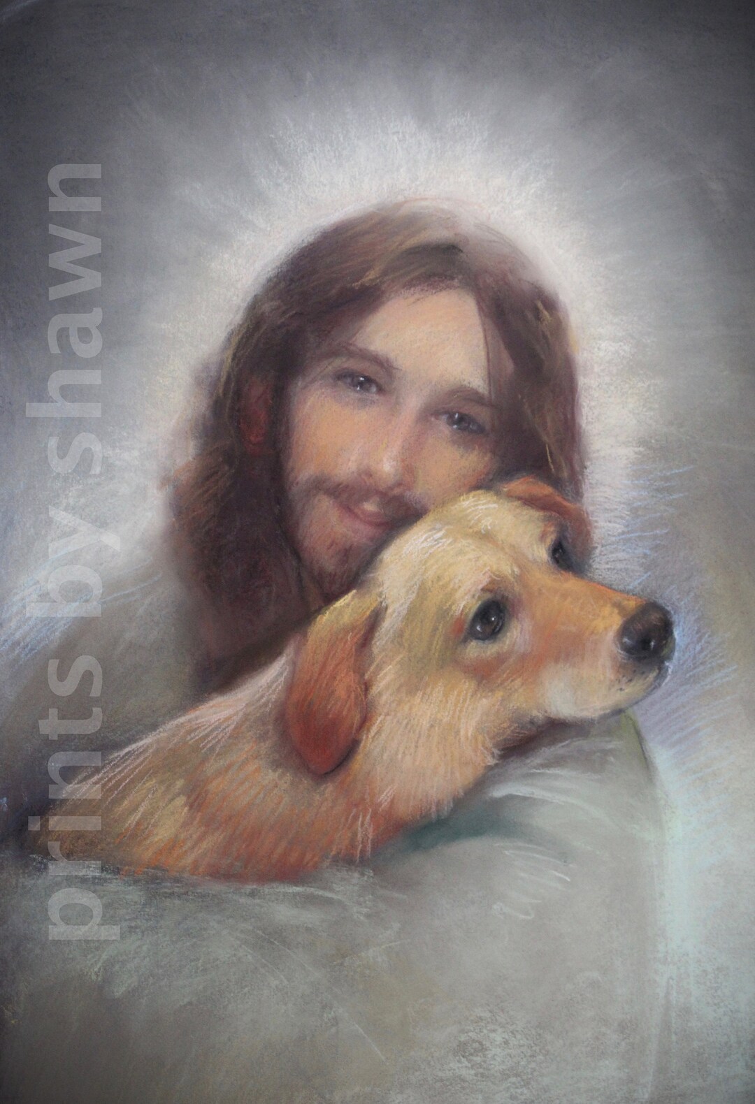 Dog Lover Gift, Jesus Holding Yellow Lab Dog Pastel Print - Etsy