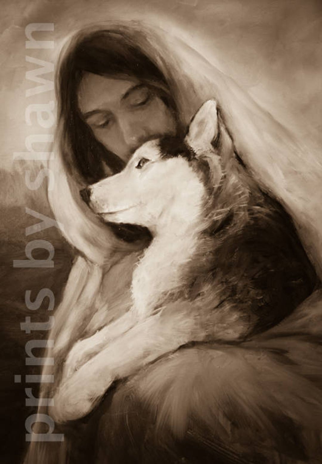 Art Print of Siberian Husky Dog, Husky Dog Print With Jesus - Etsy