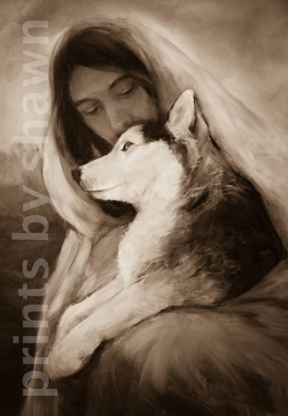 Art Print of Siberian Husky Dog Husky Dog Print With Jesus - Etsy