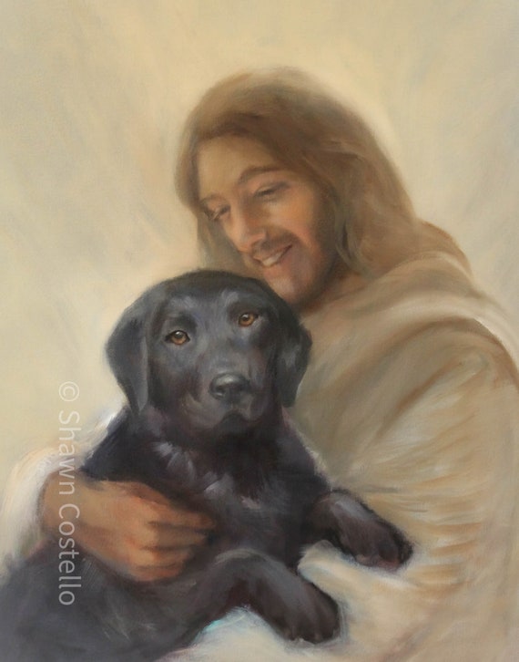 Black Labrador Art Black Lab With Jesus Print Labrador Lover - Etsy