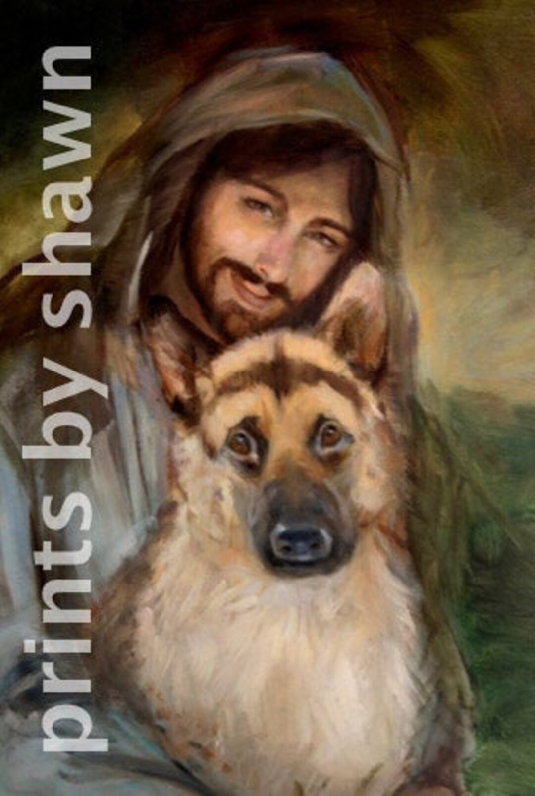 German Shepherd With Jesus Print, German Shepherd Art Print - Etsy