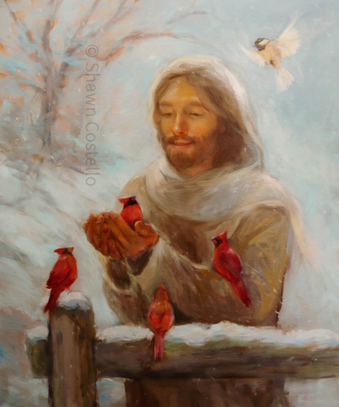 Christmas Print Jesus, Jesus With Carinal Birds - Etsy