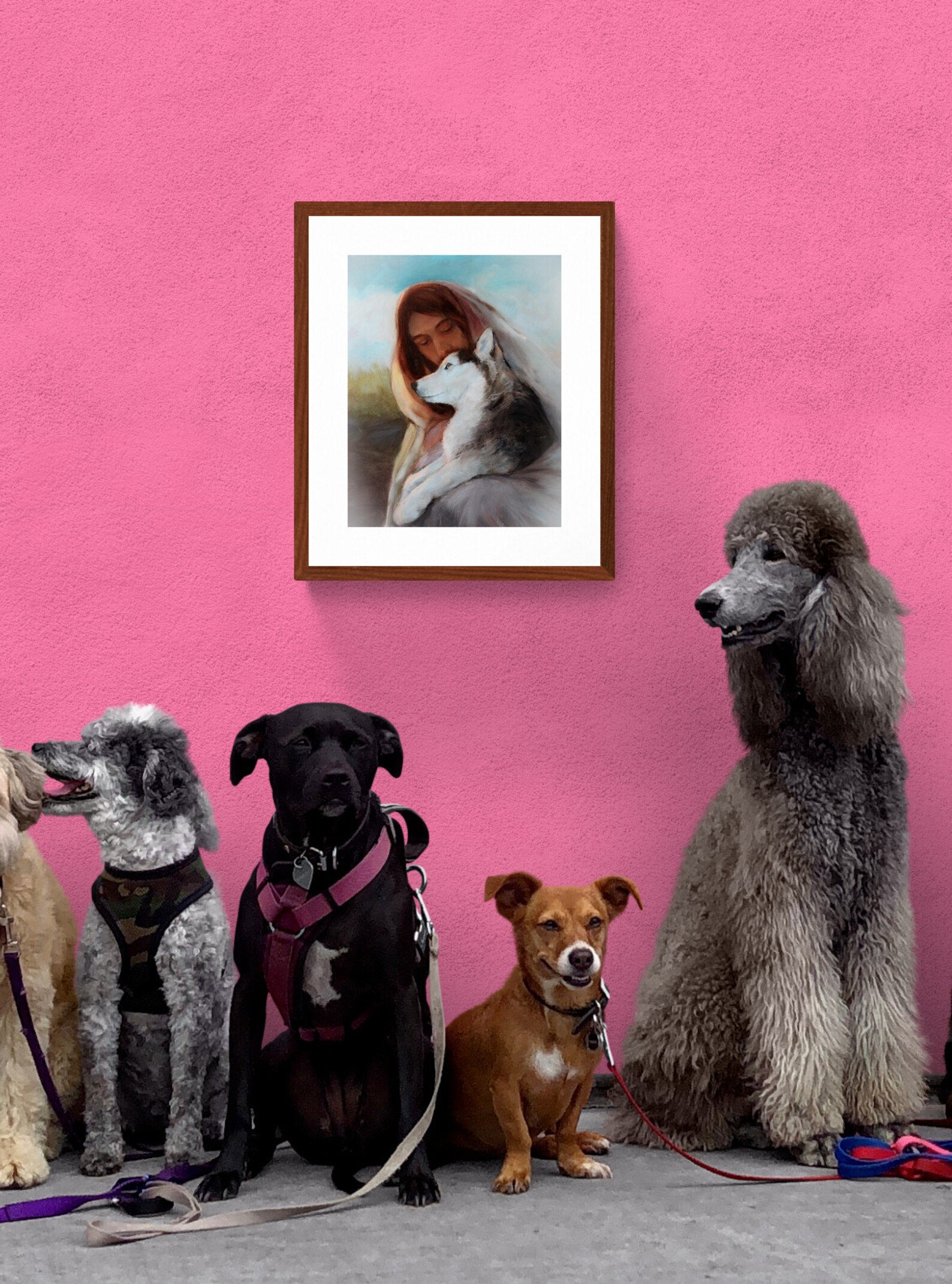 Siberian Husky Art Print, Jesus With Husky Dog, Husky Dog Lover Art ...