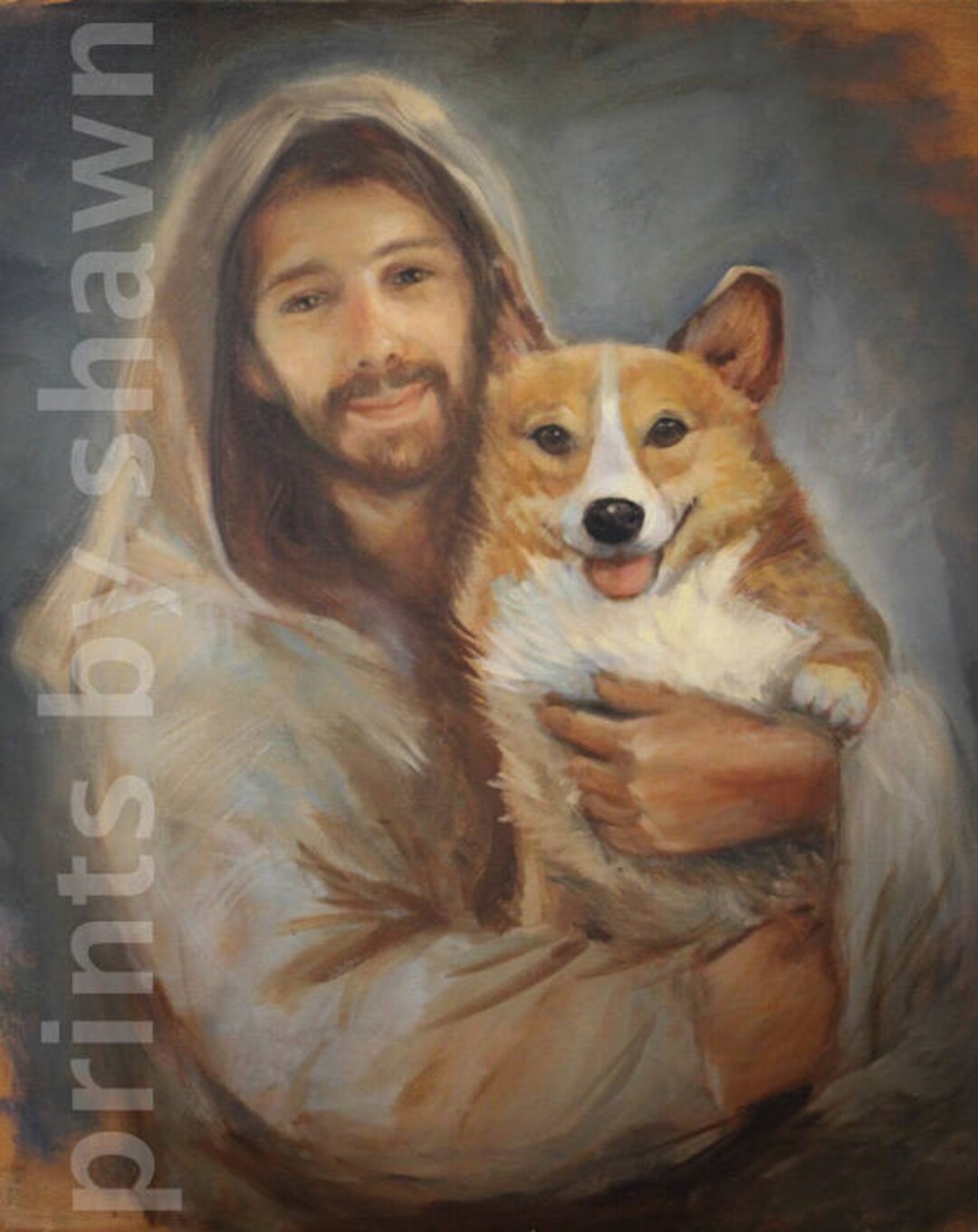 Art Print of Corgi With Jesus, Corgi Dog Art Gift, Corgi Art Print - Etsy