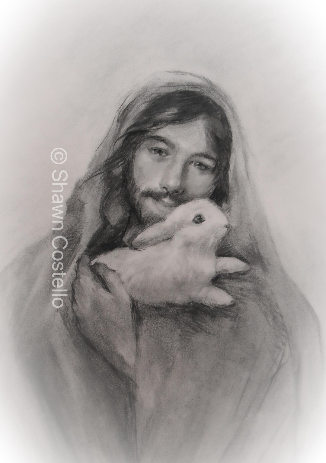 White Bunny, Bunny With Jesus, Rabbit Art Print - Etsy