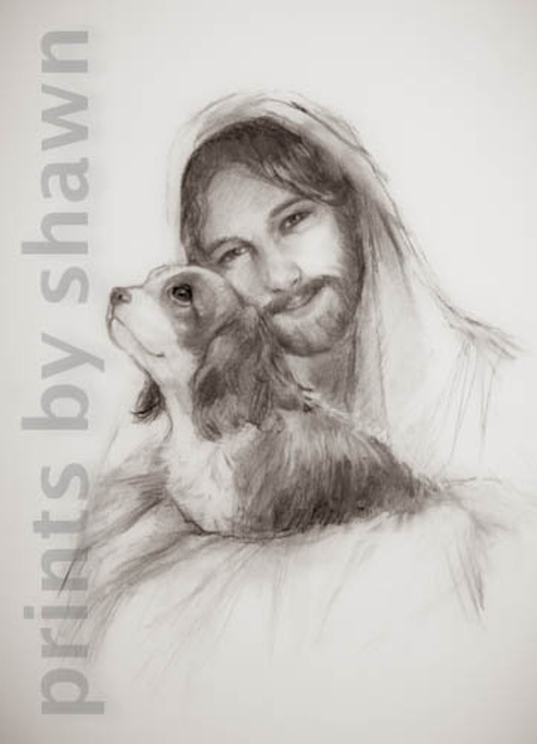 Dog Drawing Print of King Cavalierdog, Cocker Spaniel Art Print, Jesus ...