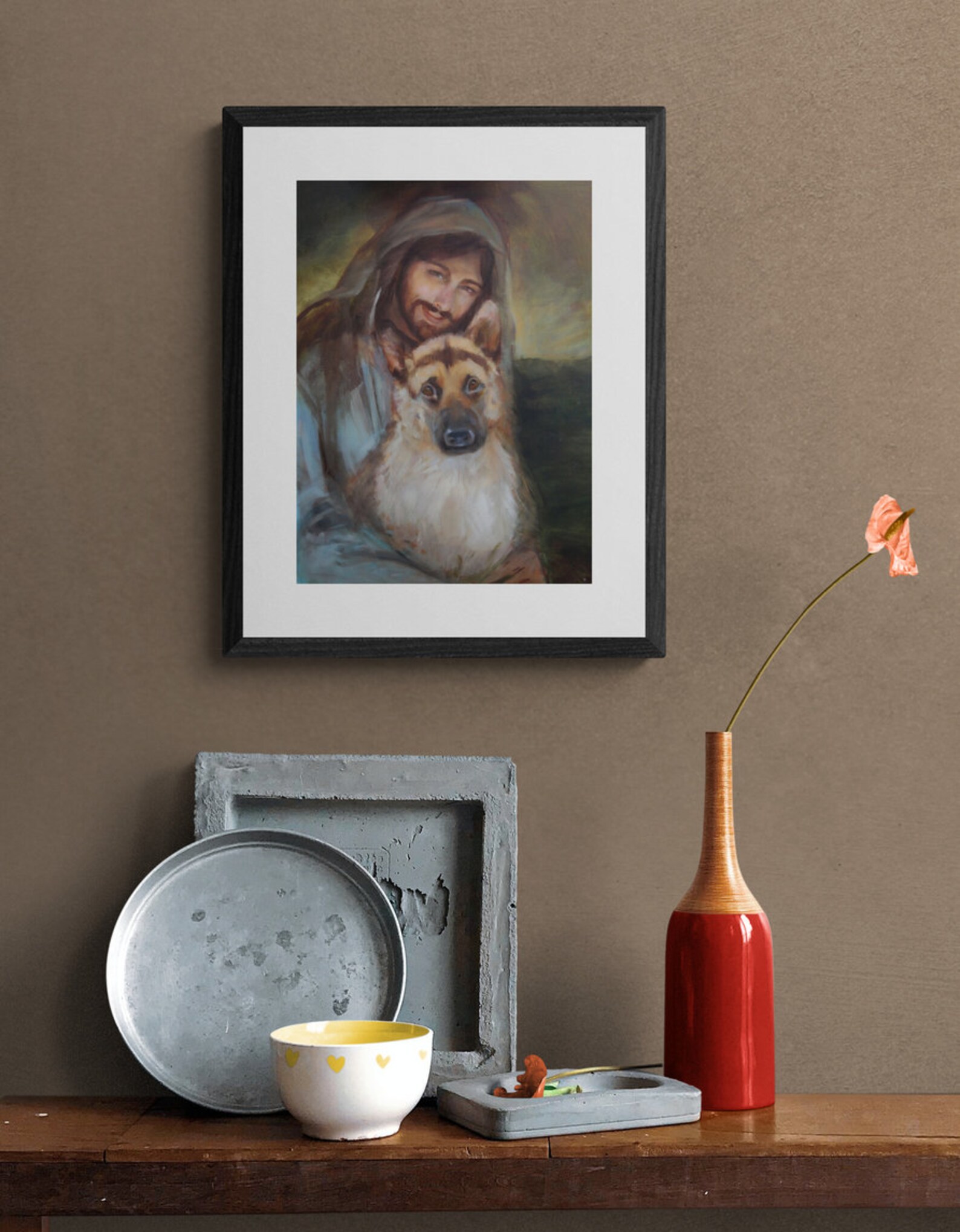 German Shepherd With Jesus Print, German Shepherd Art Print - Etsy