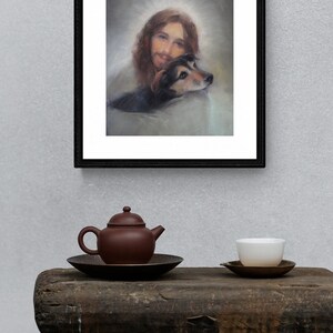 Dog Lover Gift, Jesus Holding Yellow Lab Dog Pastel Print - Etsy