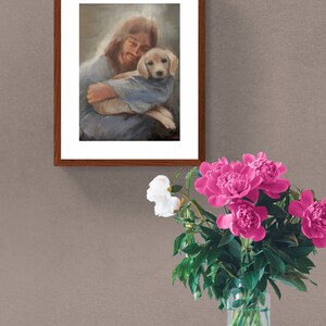 Art Print Yellow Labrador Dog, Yellowfins Labrador Retriever With Jesus ...