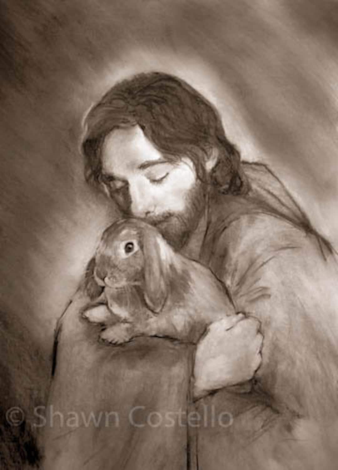 Rabbit Art Print With St Francis, Bunny Art Print, Art Print of Bunny ...