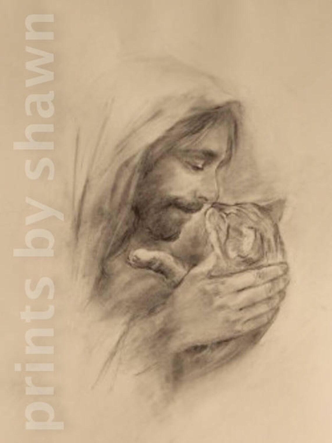 Cat Lover Print Kitten With Jesus Kitten Art - Etsy