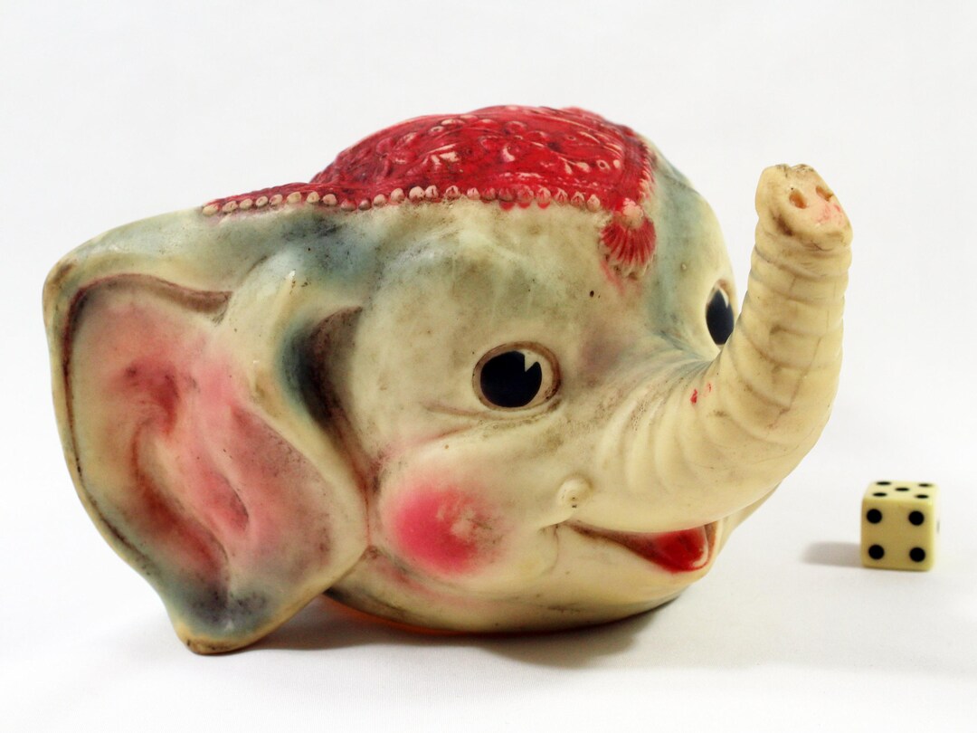 Vintage 60s Sun Rubber Co. Elephant Doll Head, Pink and Red Elephant ...