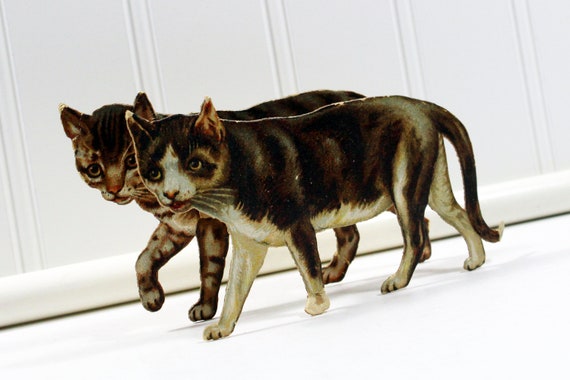 Vintage Lithograph Pair of Cats Paper Cats Walking Together - Etsy