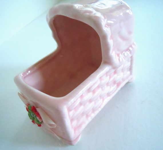 Items similar to Vintage Pink Ceramic New Baby Crib Planter on Etsy