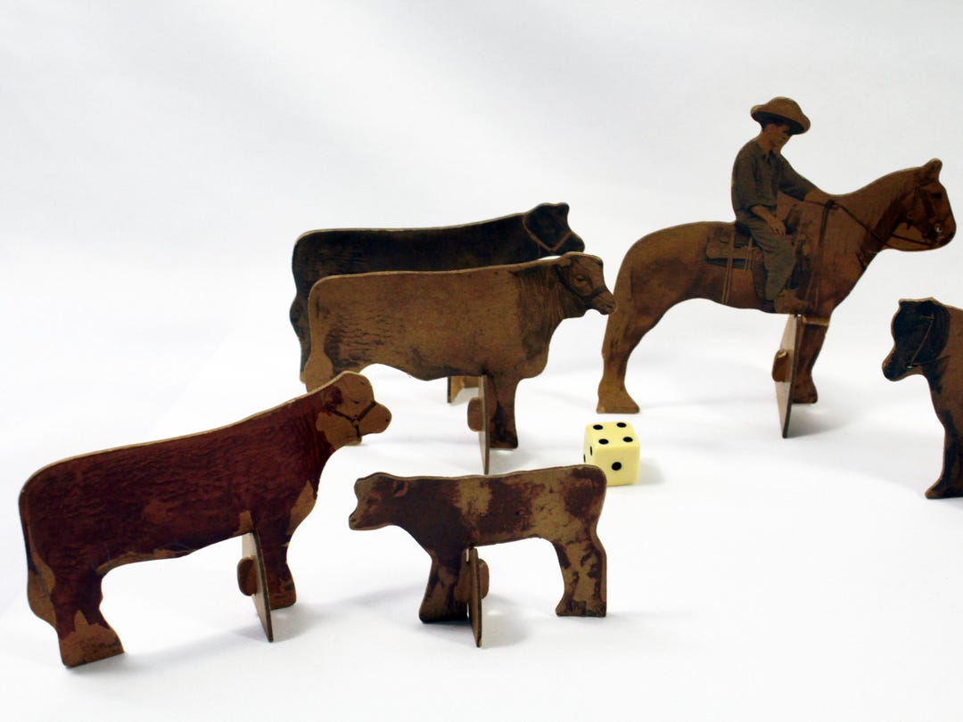 14 Piece Vintage Paperboard Diecut Litho Ranch Farm Toy Set; Stand up ...