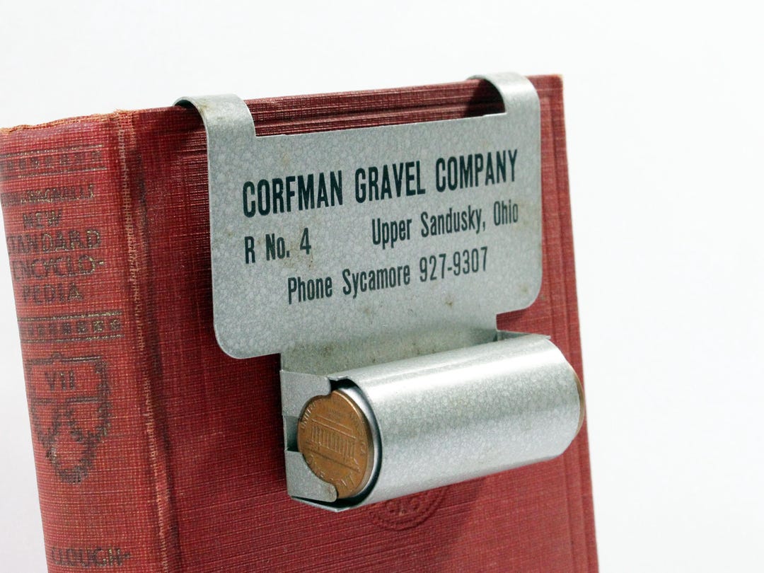 Vintage Hanging Advertising Spring Loaded Penny Holder, Corfman Gravel ...