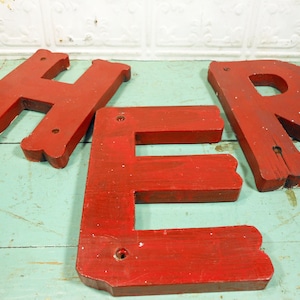 Three Red Rustic Wooden Marquee Letters HER Red Wooden - Etsy